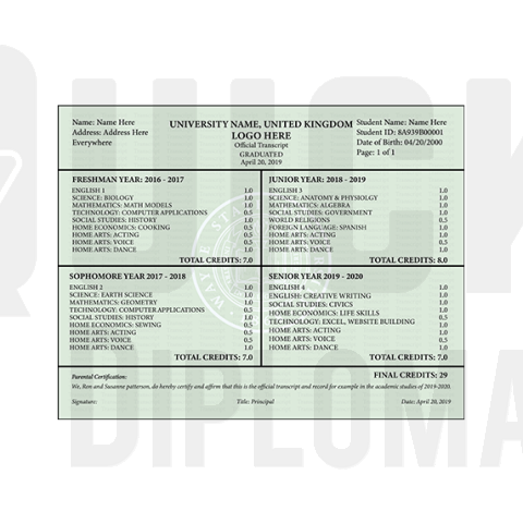 College University Transcript, United Kingdom - Replacement
